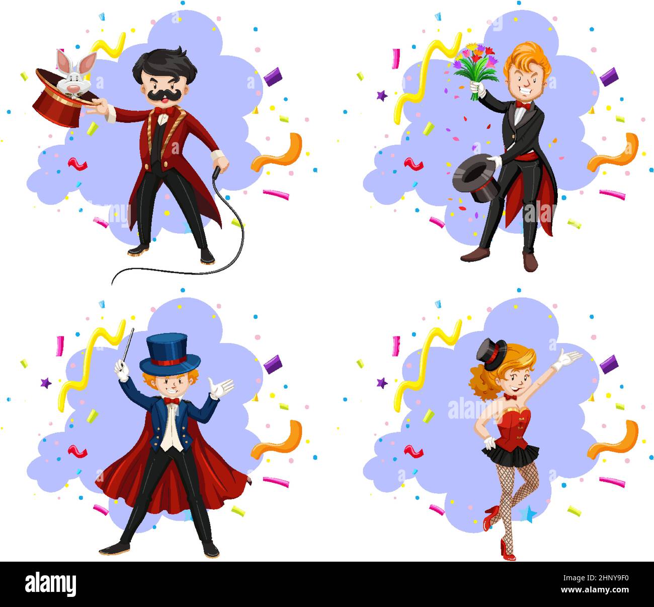 Set of magicians with confetti background illustration Stock Vector ...