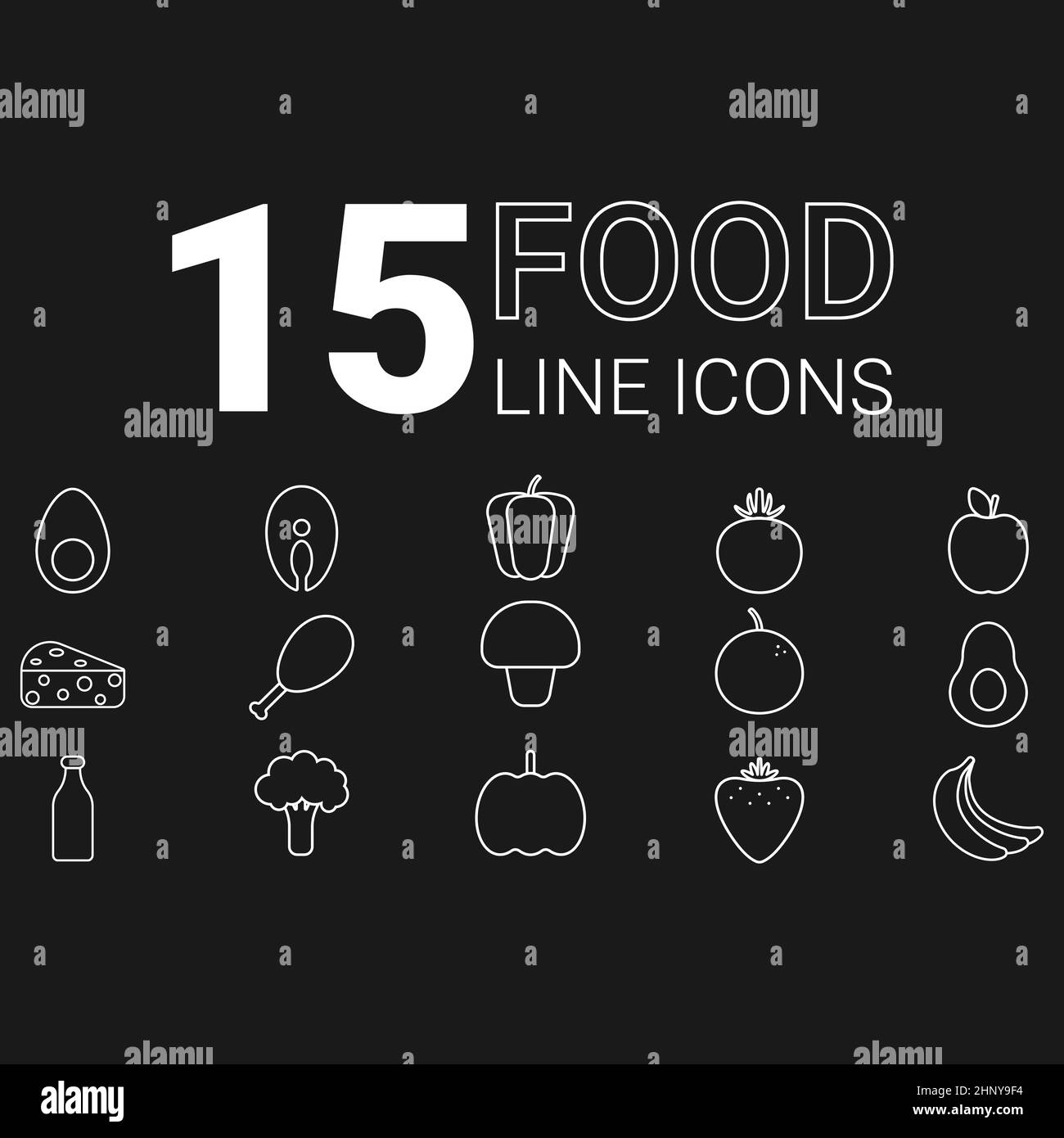 Set of healthy food icons with white outline without color Stock Vector ...