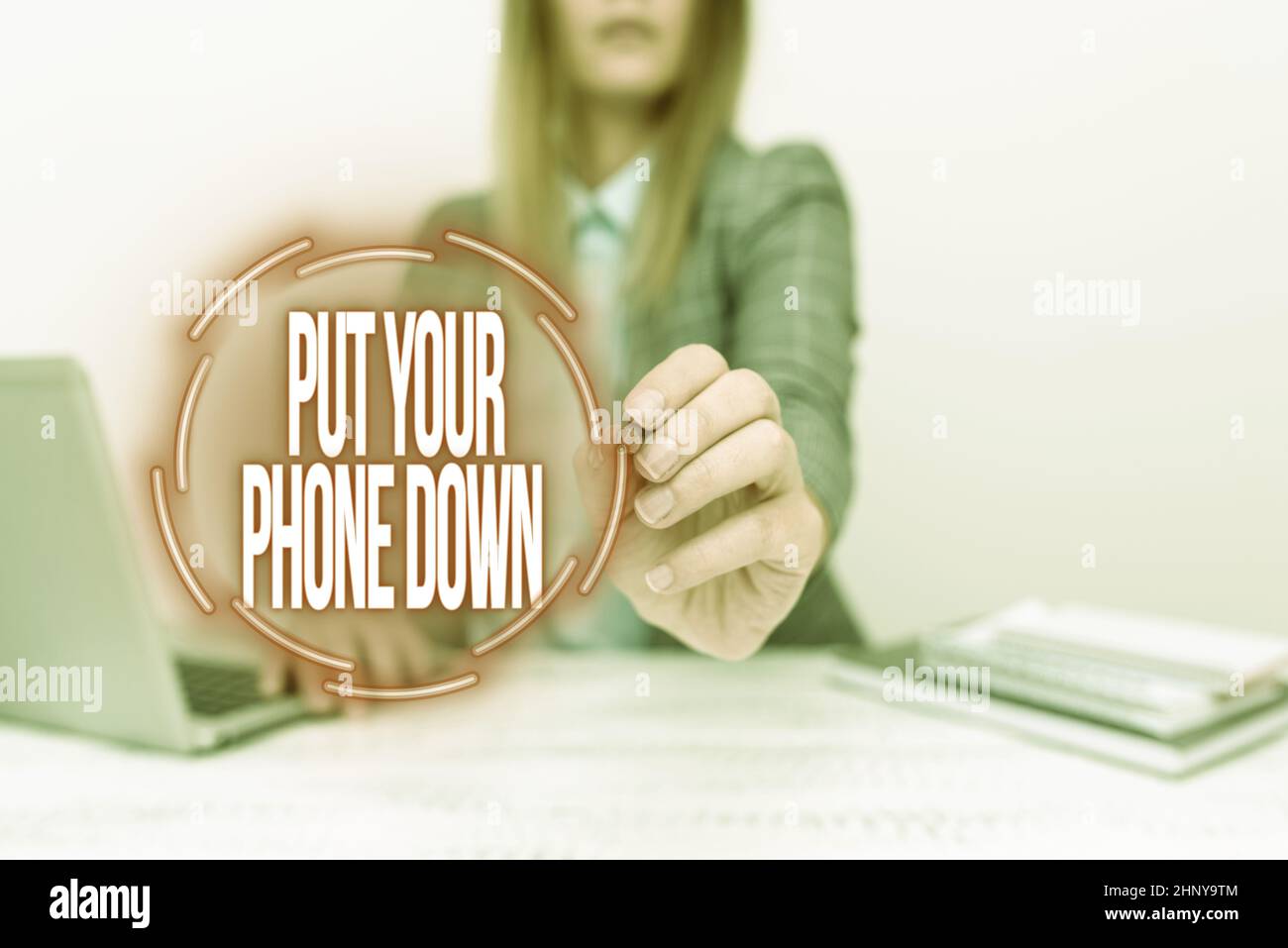 Conceptual caption Put Your Phone Down, Word Written on end telephone ...