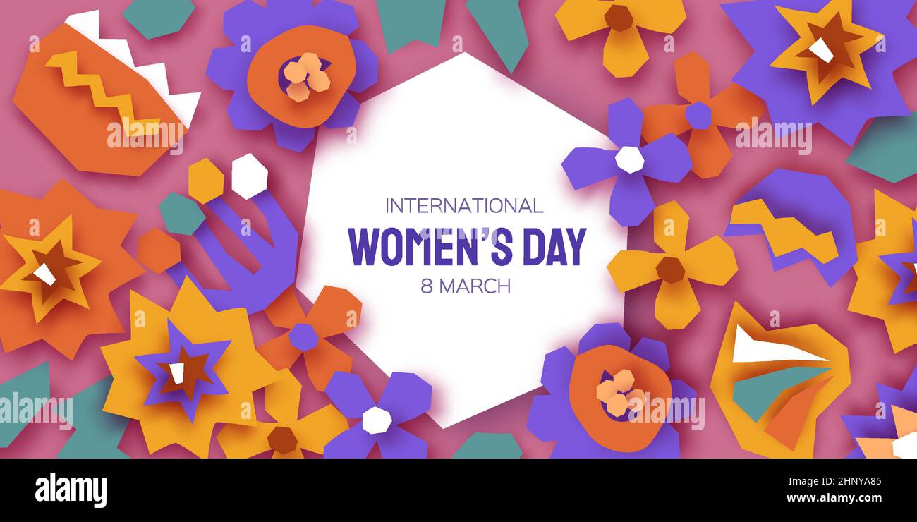 Happy International Women's Day. Abstract Hand drawn paper cut floral ...
