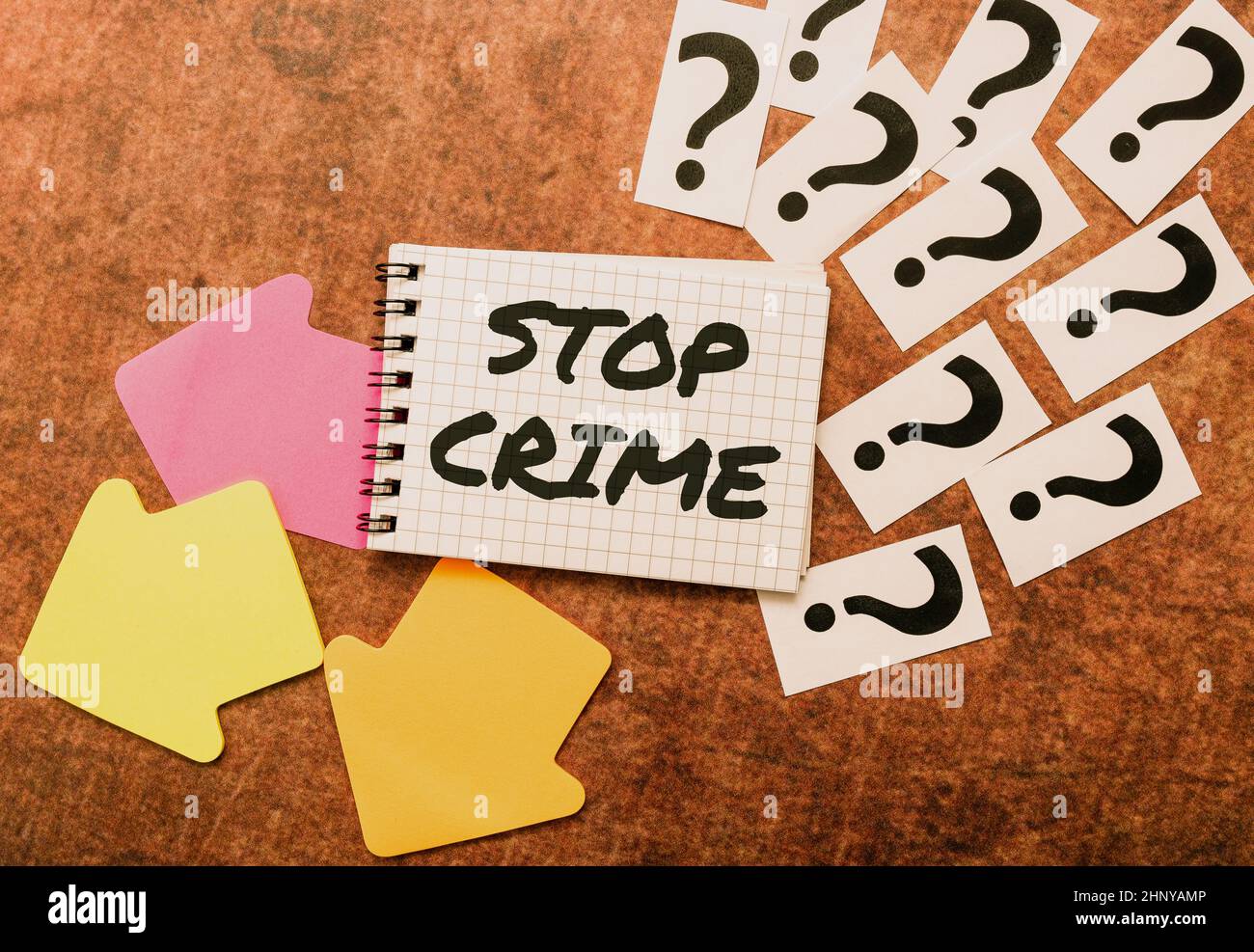 Writing displaying text Stop Crime, Word for the effort or attempt to ...