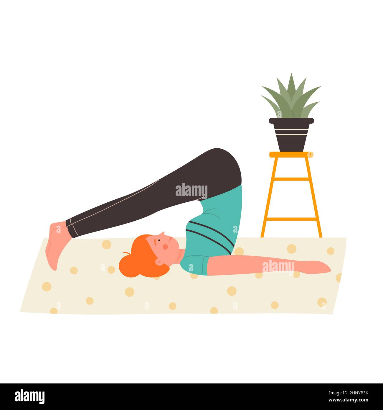 Red haired girl doing fitness training at home. Exercising and ...