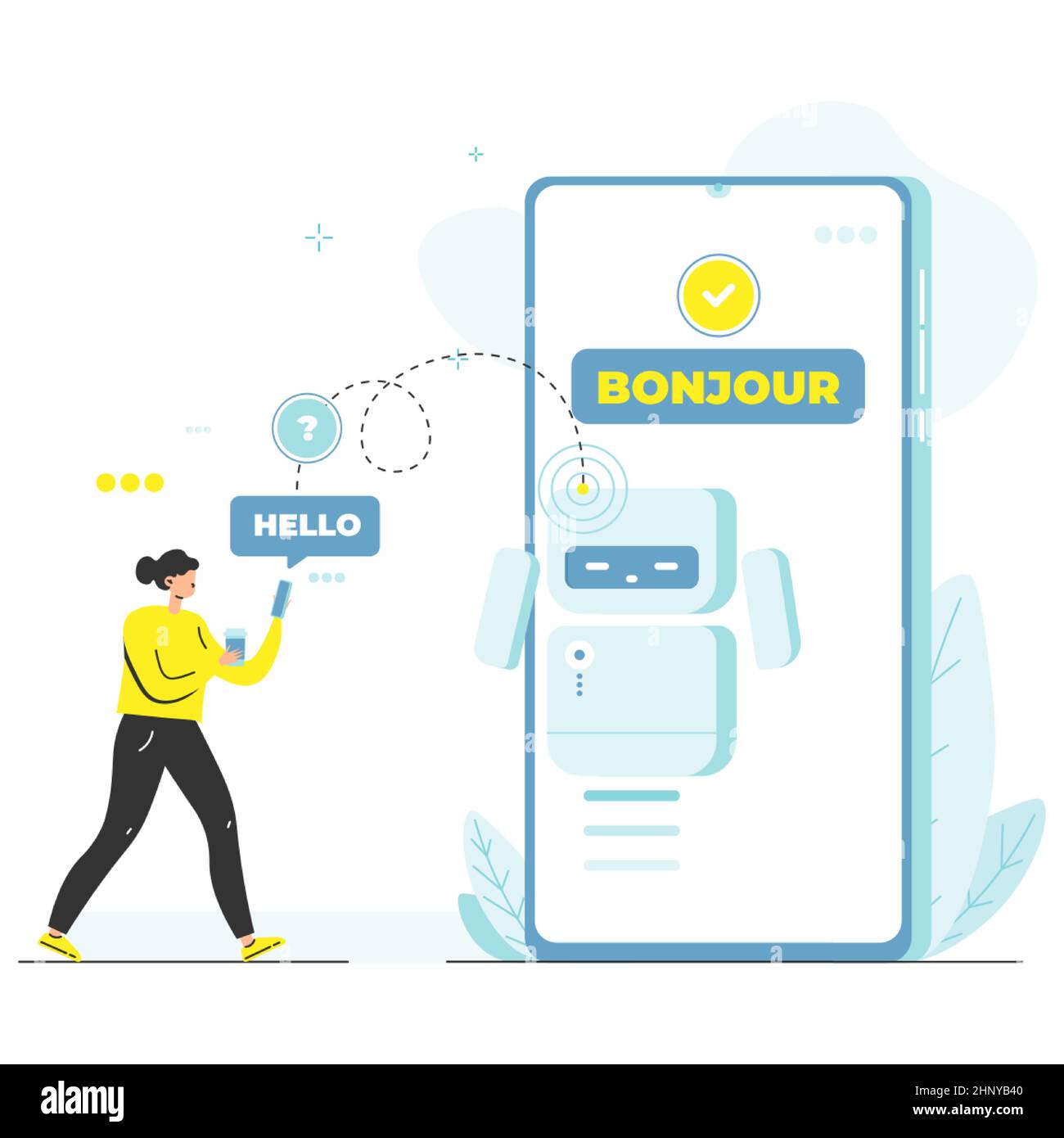 Machine translation, flat vector illustration. Artificial intelligence ...