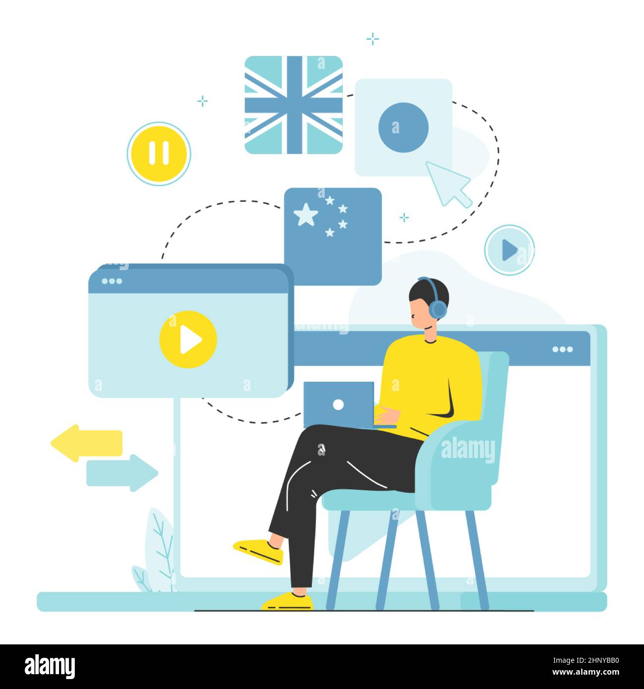 Student studying foreign languages using online multi language ...