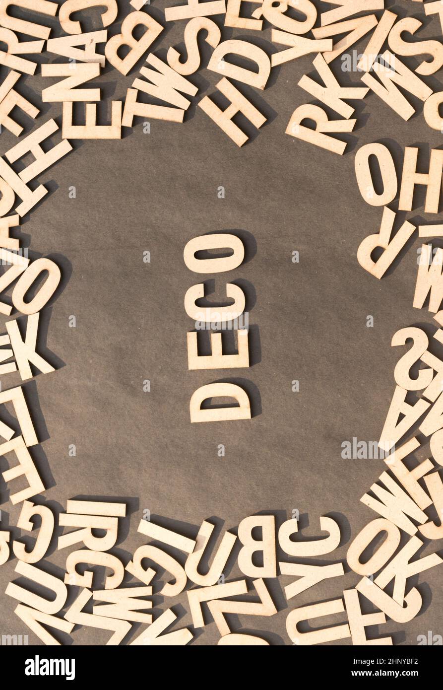 Deco Word In Wooden Cube Alphabet Letters Top View On A rustic paper ...