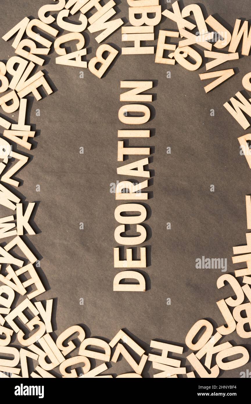 Decoration Word In Wooden Cube Alphabet Letters Top View On A rustic ...