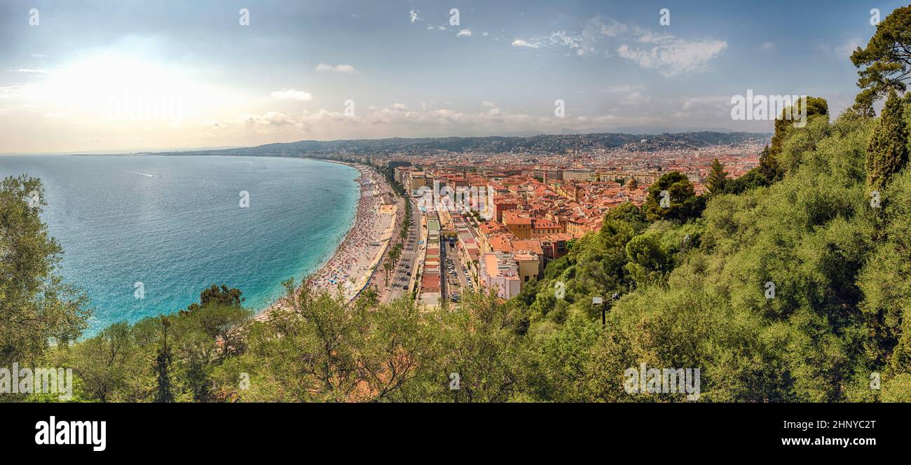 Panoramic aerial view of the waterfront and the Promenade des Anglais ...