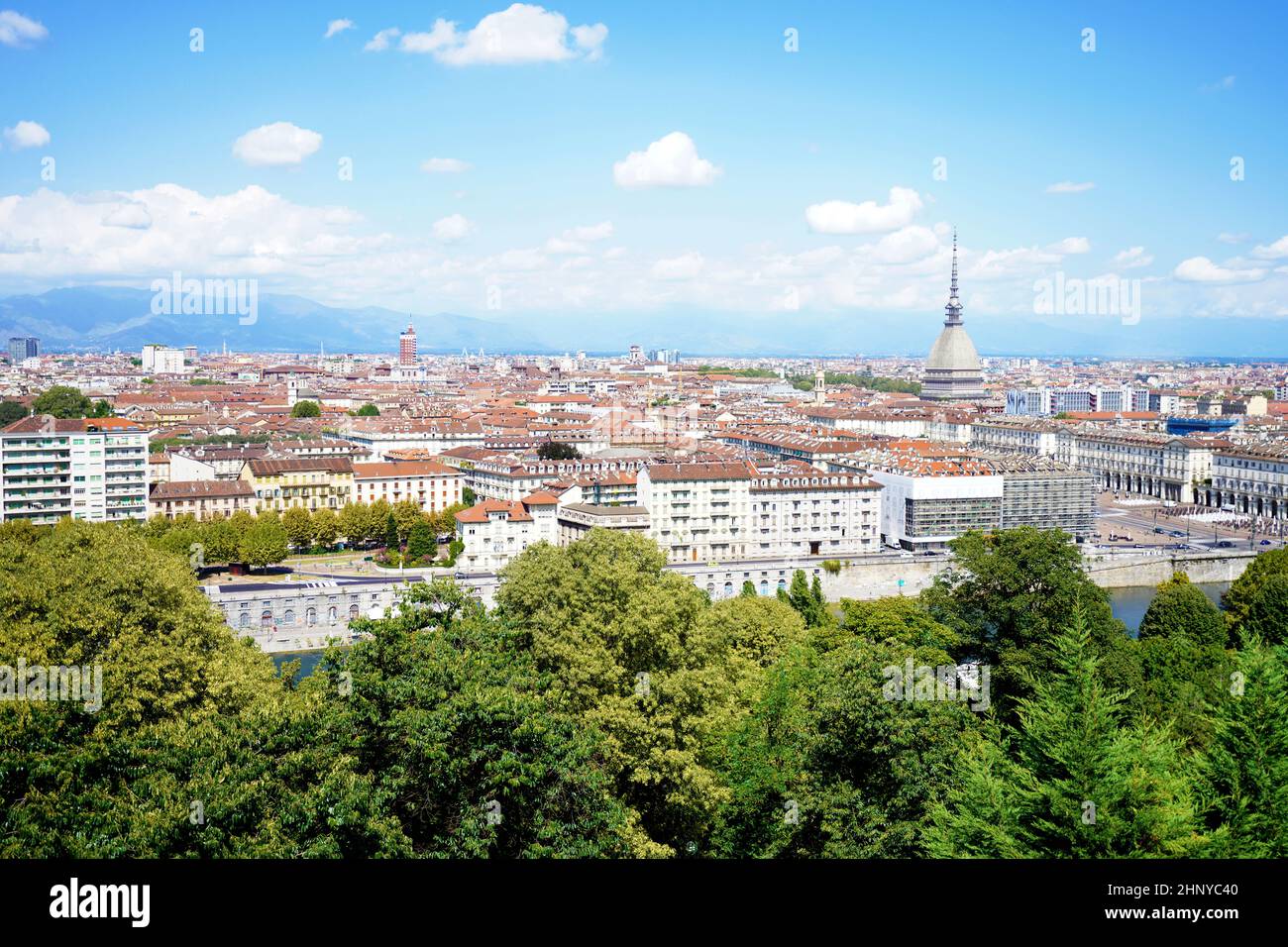 Cityscape from belvedere of Turin with Mole Antonelliana landmark ...