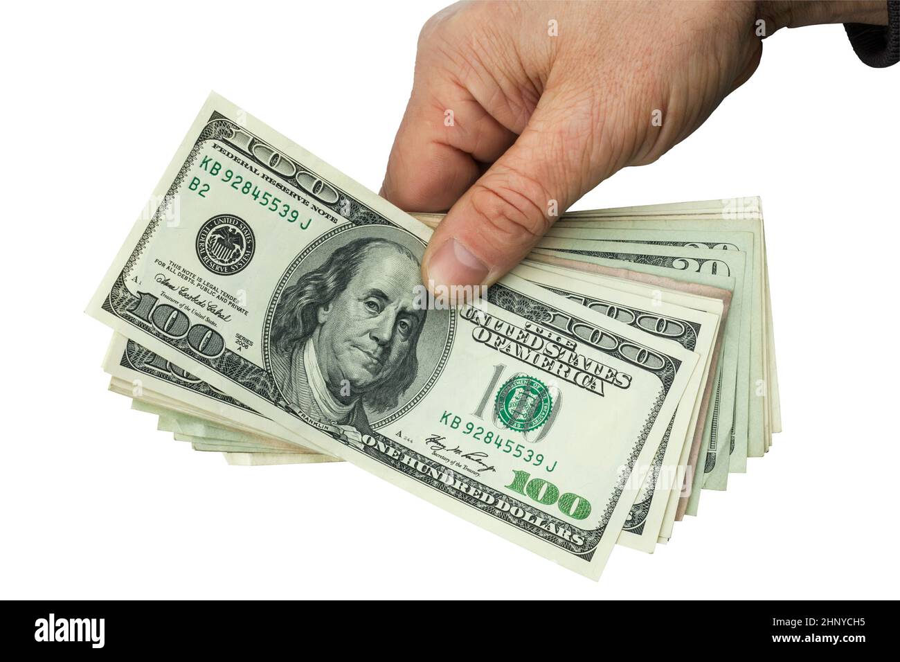 Man's hand keeps money, isolated on white background Stock Photo - Alamy