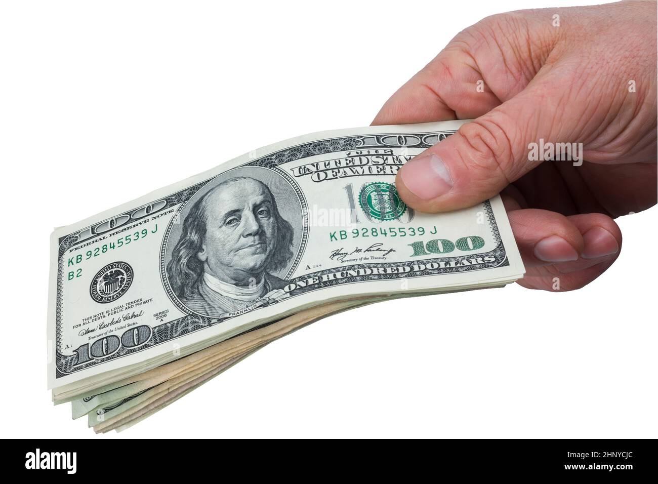 Man's hand keeps money, isolated on white background Stock Photo - Alamy