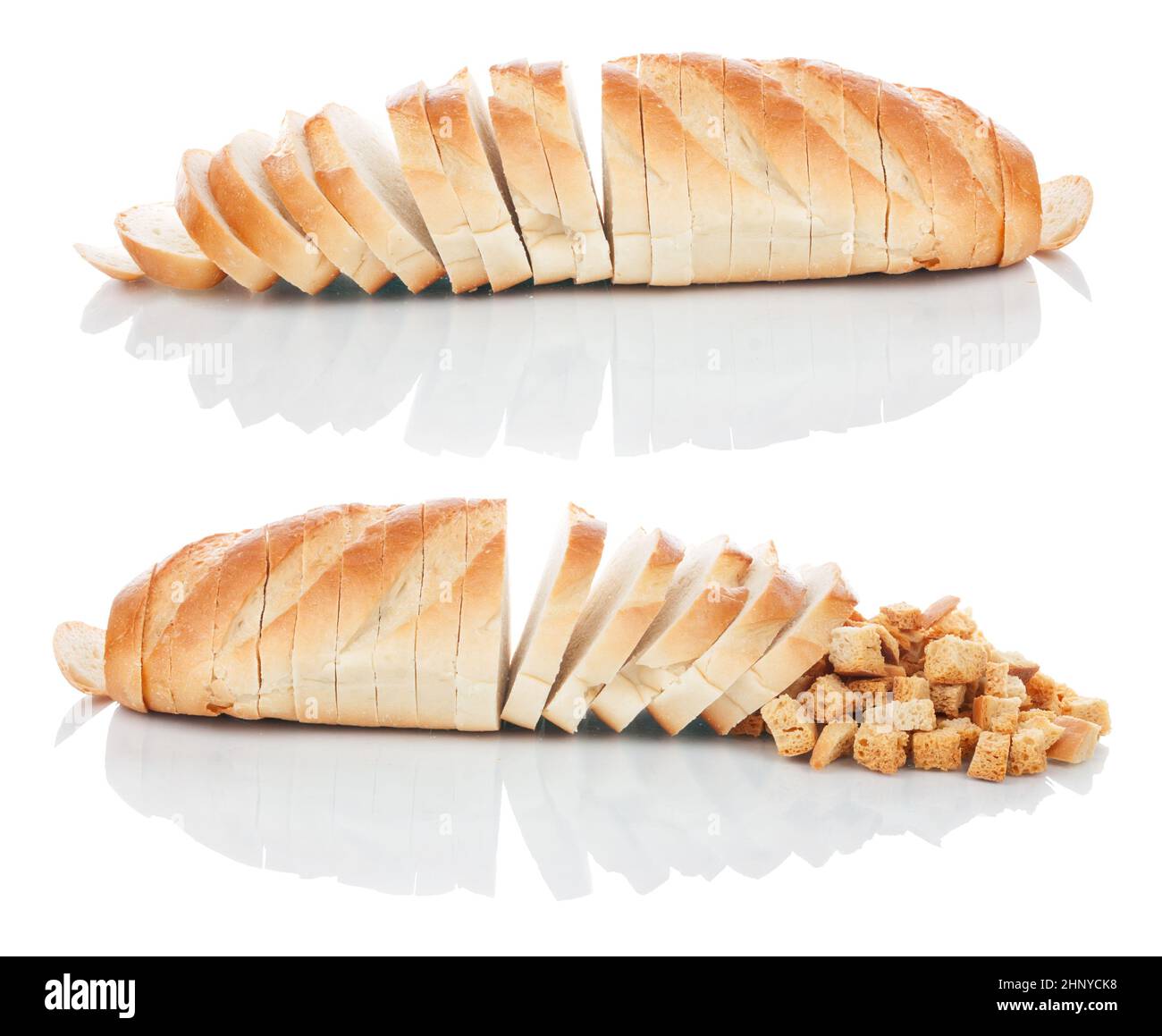 Sliced bread and crackers isolated on white background Stock Photo - Alamy