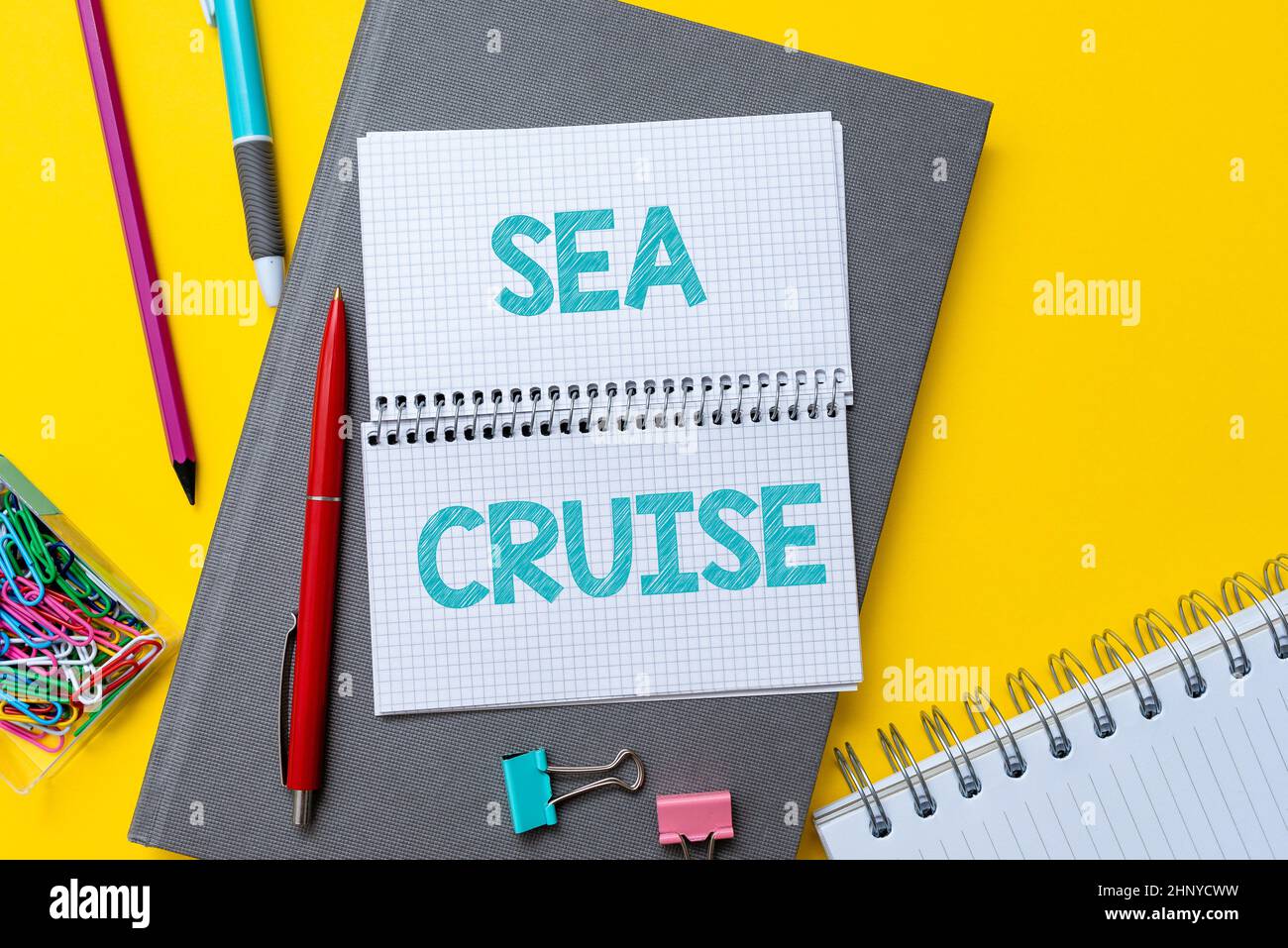 Hand writing sign Sea Cruise, Word Written on a voyage on a ship or ...