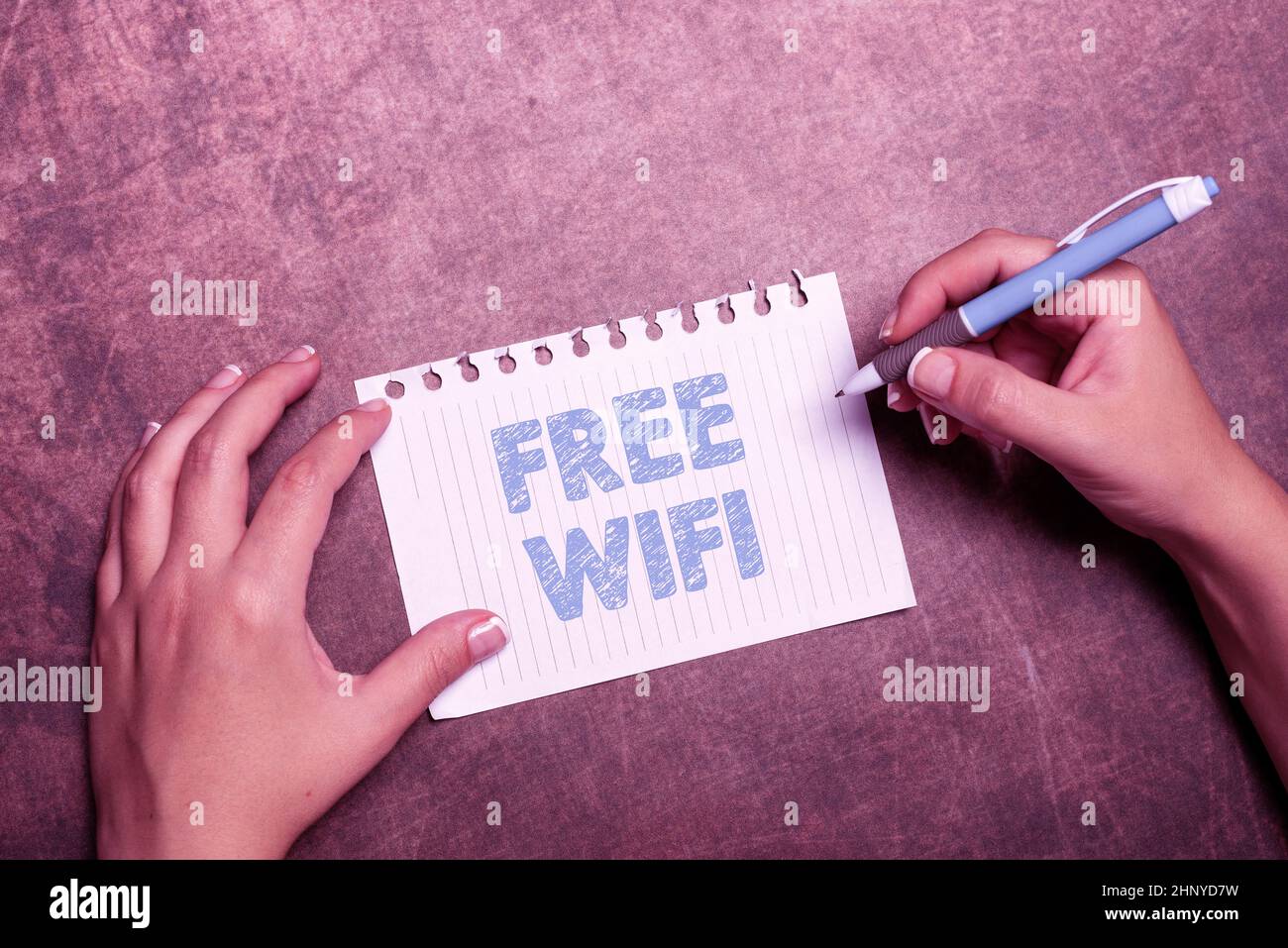 Hand writing sign Free Wifi, Business showcase let you connect to the ...