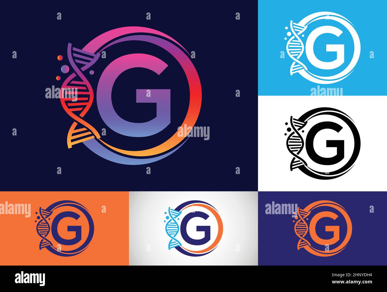 Initial G monogram alphabet in a circle with DNA. Genetics logo design ...