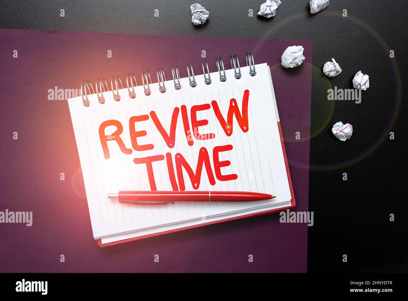 Text caption presenting Review Time, Conceptual photo to think or talk ...