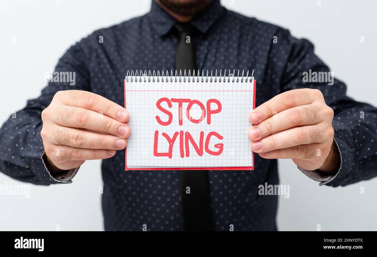 Text caption presenting Stop Lying, Word for put an end on chronic ...