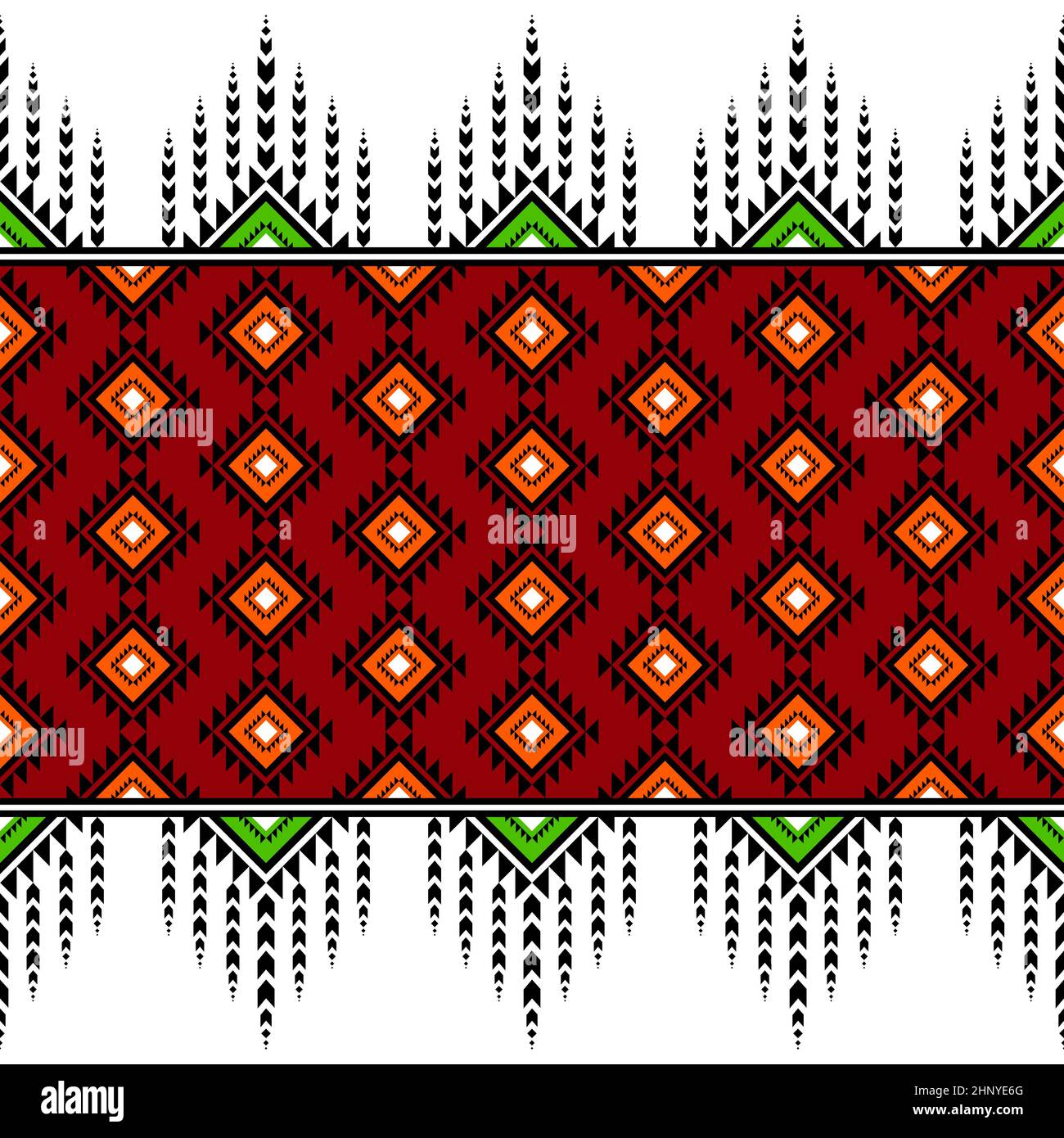 Orange Green Geometric on red ethnic oriental pattern traditional ...