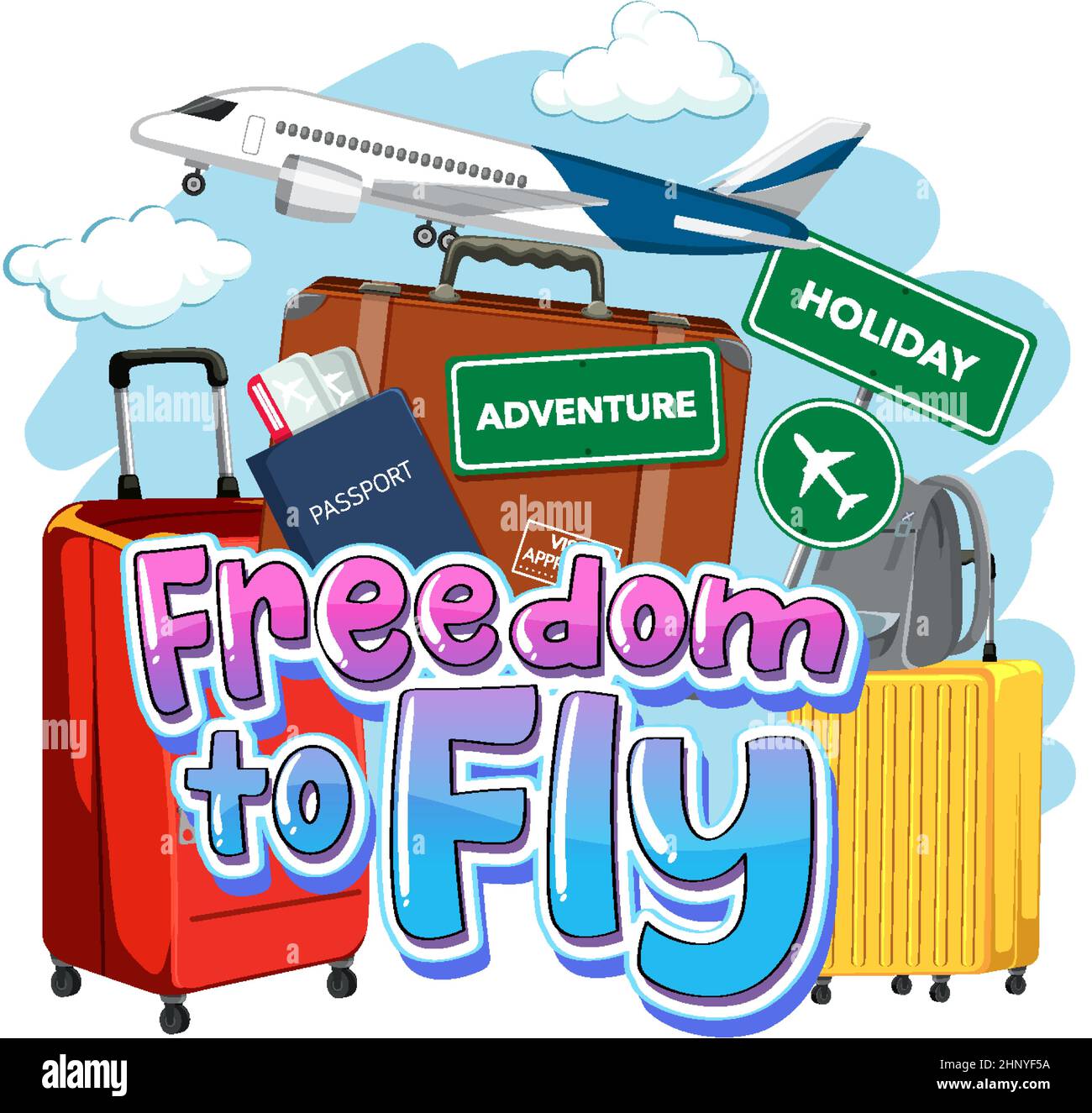 Freedom to fly typography design with holiday objects illustration ...