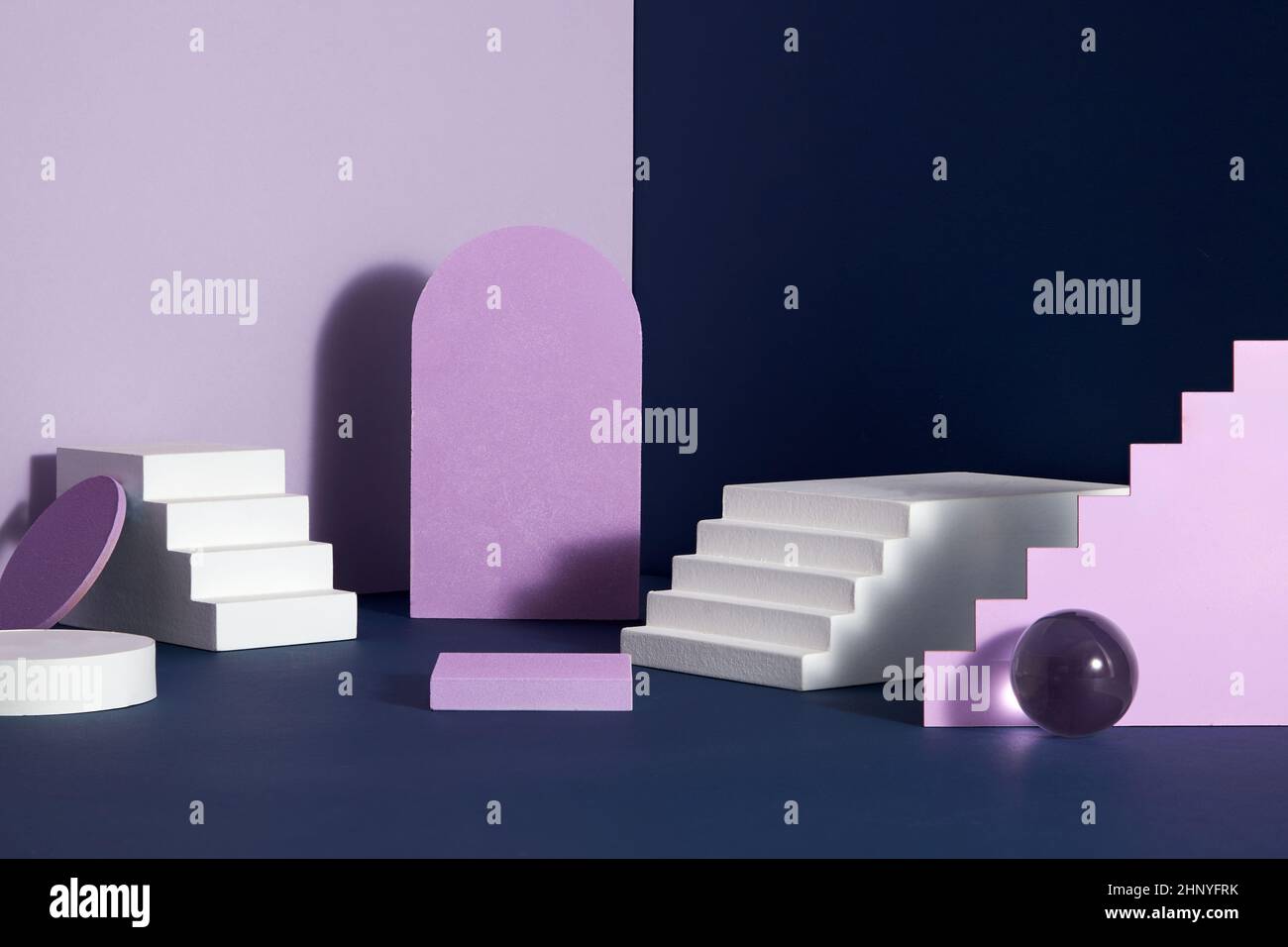 Purple arch wall with stairs and purple background, Podium, Product ...