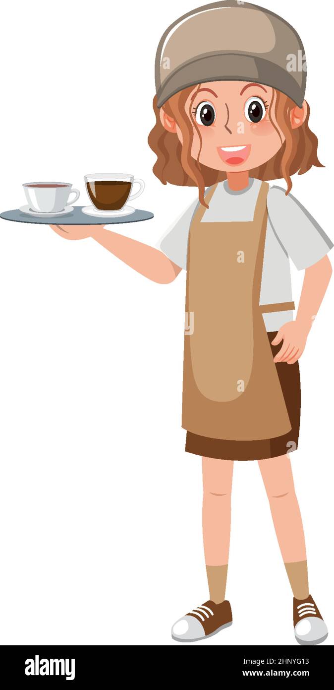 Coffee shop staff cartoon character on white background illustration ...