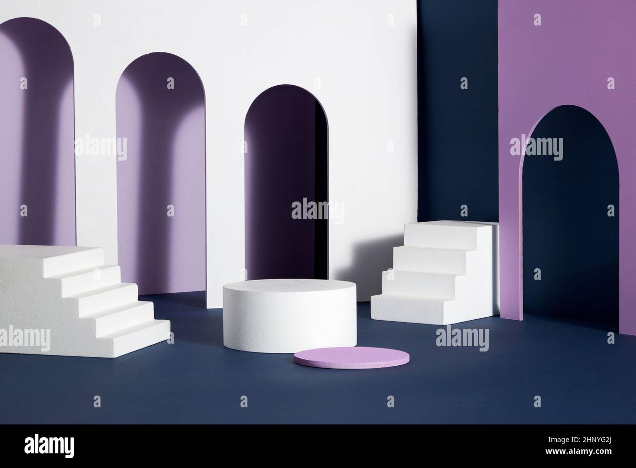 Purple arch wall with stairs and purple background, Podium, Product ...