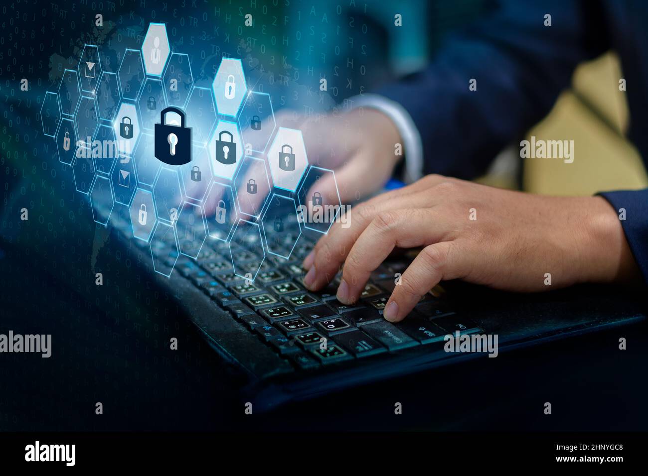 Press enter button on the computer. Key lock security system abstract ...