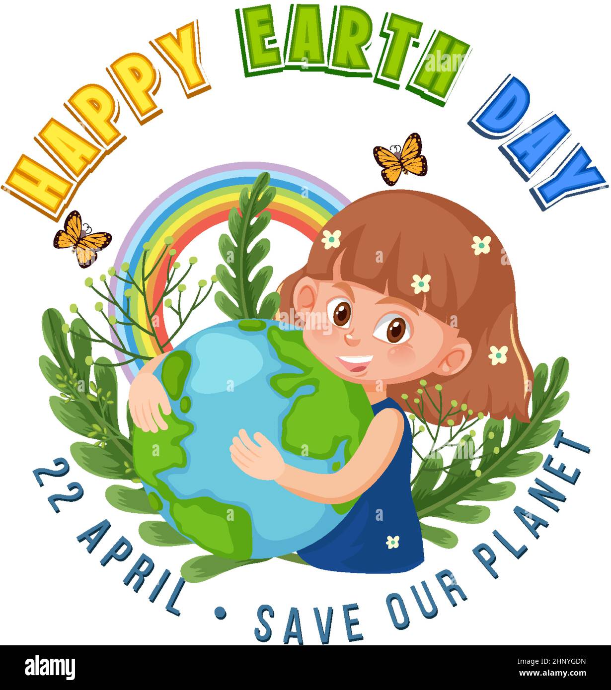 Happy Earth Day banner design with a girl hugging earth illustration ...