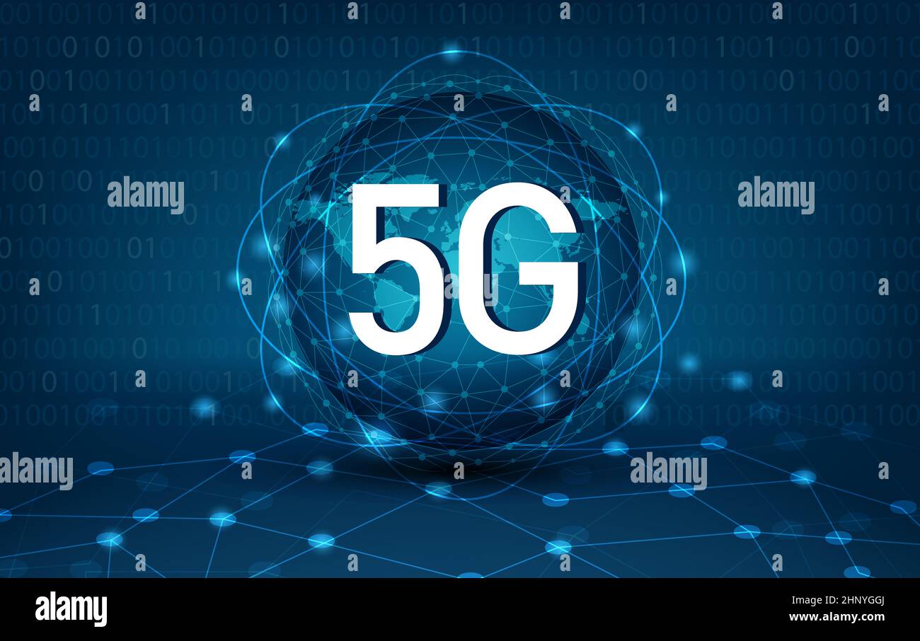 5g 4g network global Earth Communications network map of the world Blue ...