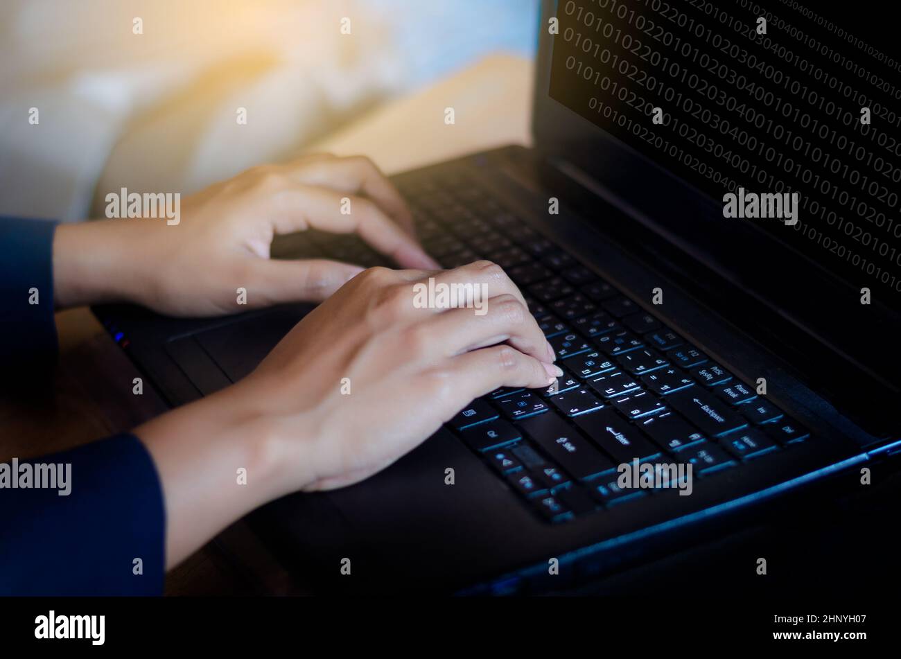Press enter button on the computer. business Communication network ...