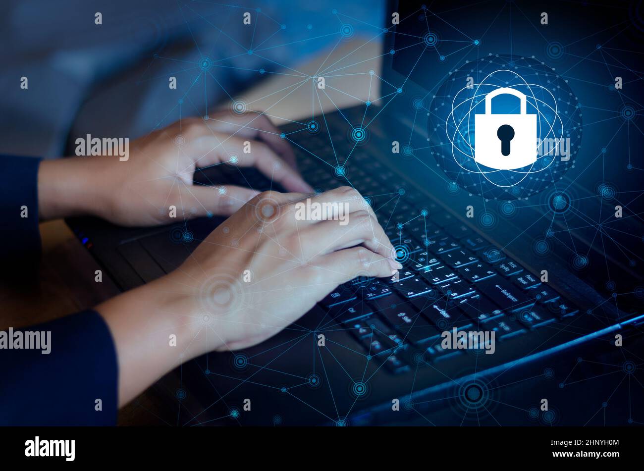 Press enter button on the computer. Key lock security system abstract ...