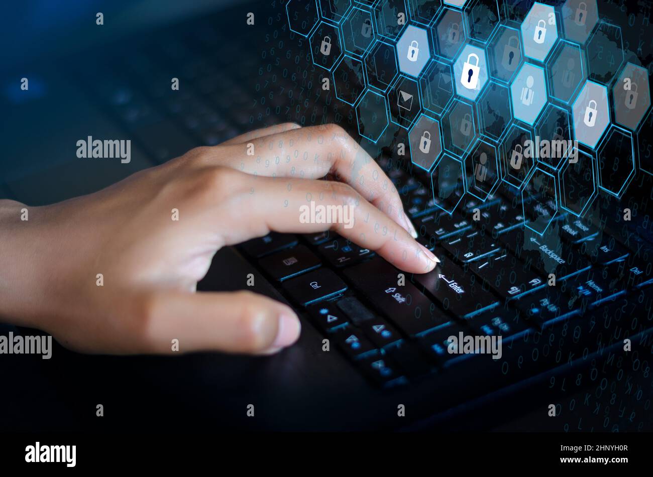 Press enter button on the computer. Key lock security system abstract ...