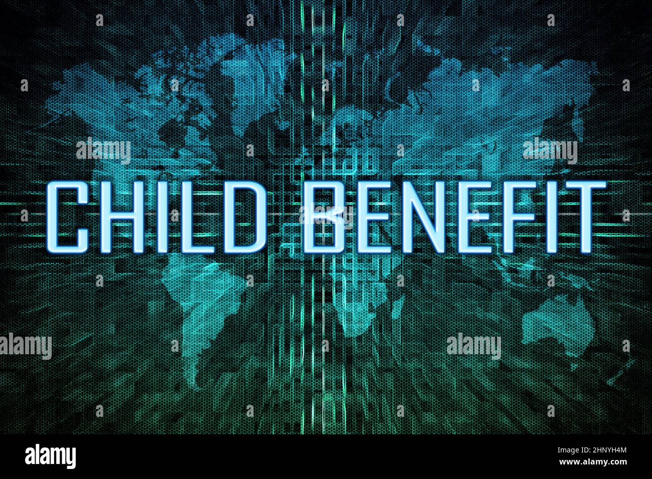 Child Benefit - text concept on green digital world map background ...