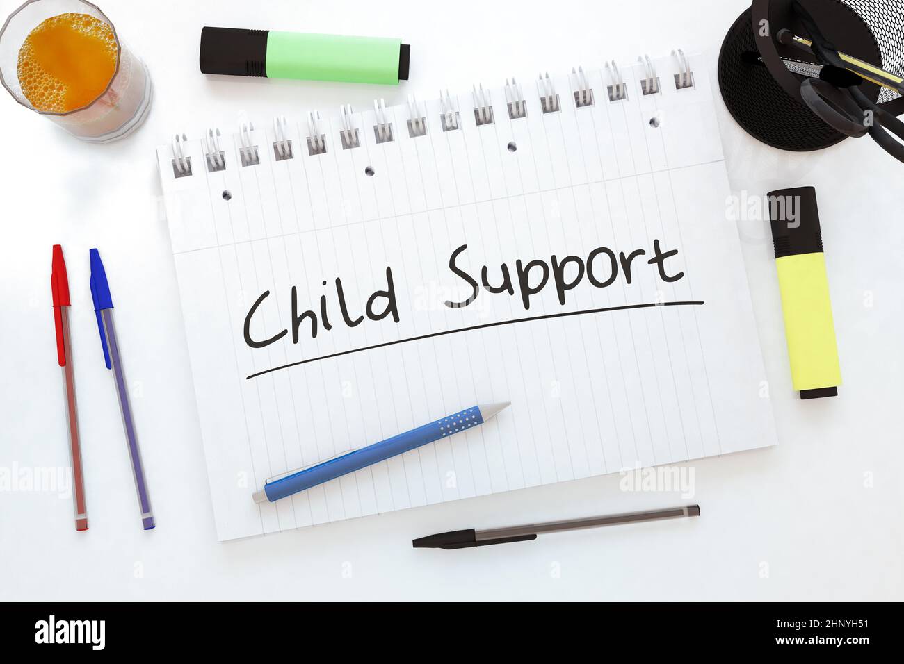 Child Support - handwritten text in a notebook on a desk - 3d render ...