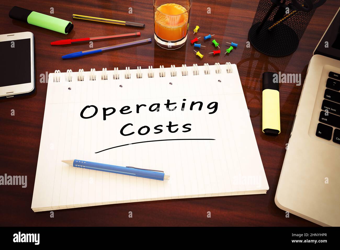 Operating Costs - handwritten text in a notebook on a desk - 3d render ...