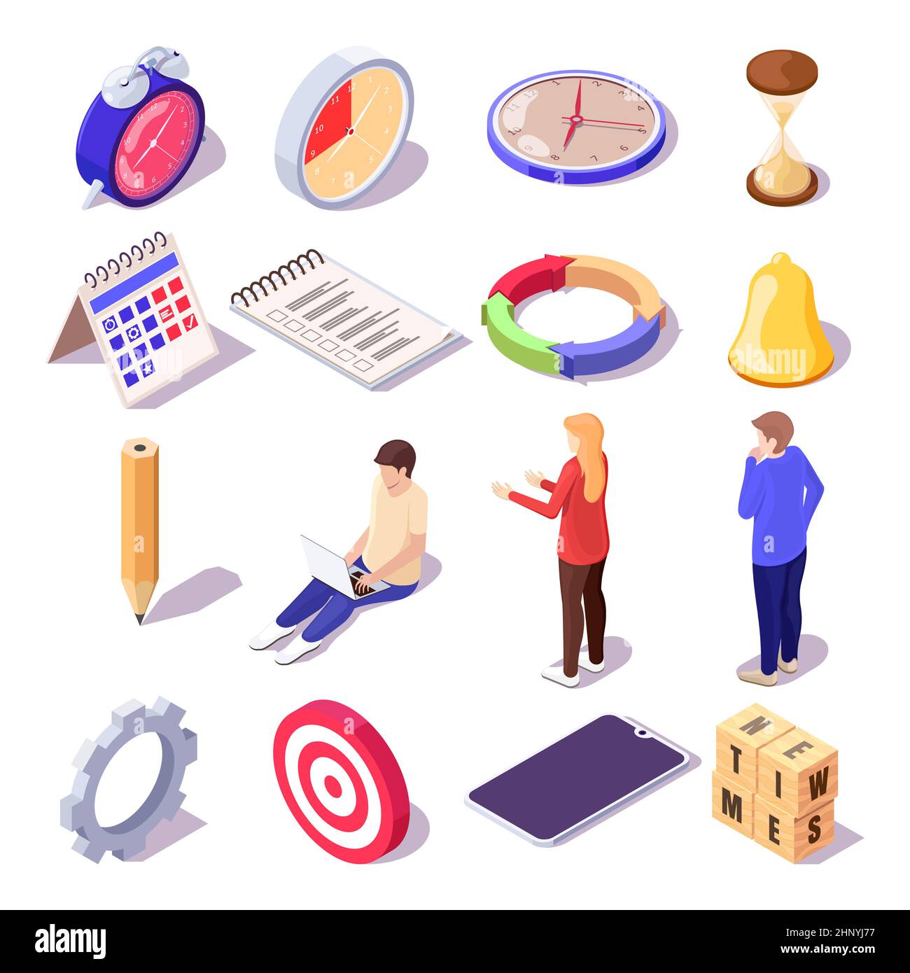 Time management isometric icon set, flat vector isolated illustration ...