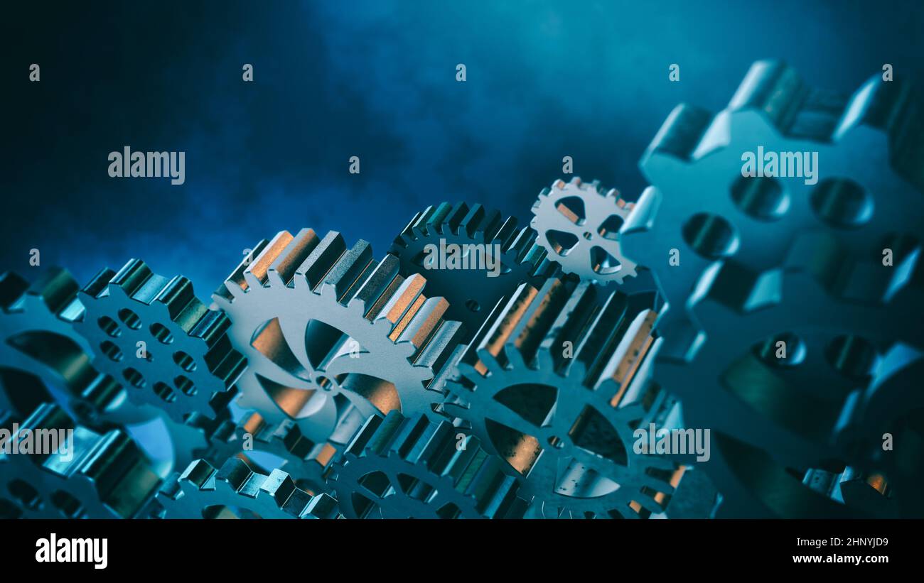 close-up view of gear industrial mechanism (3d render Stock Photo - Alamy