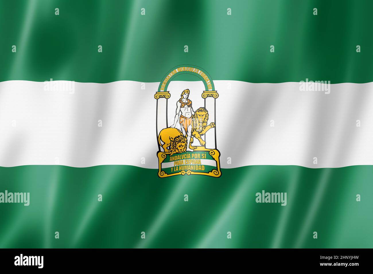 Andalucia province flag, Spain waving banner collection. 3D ...