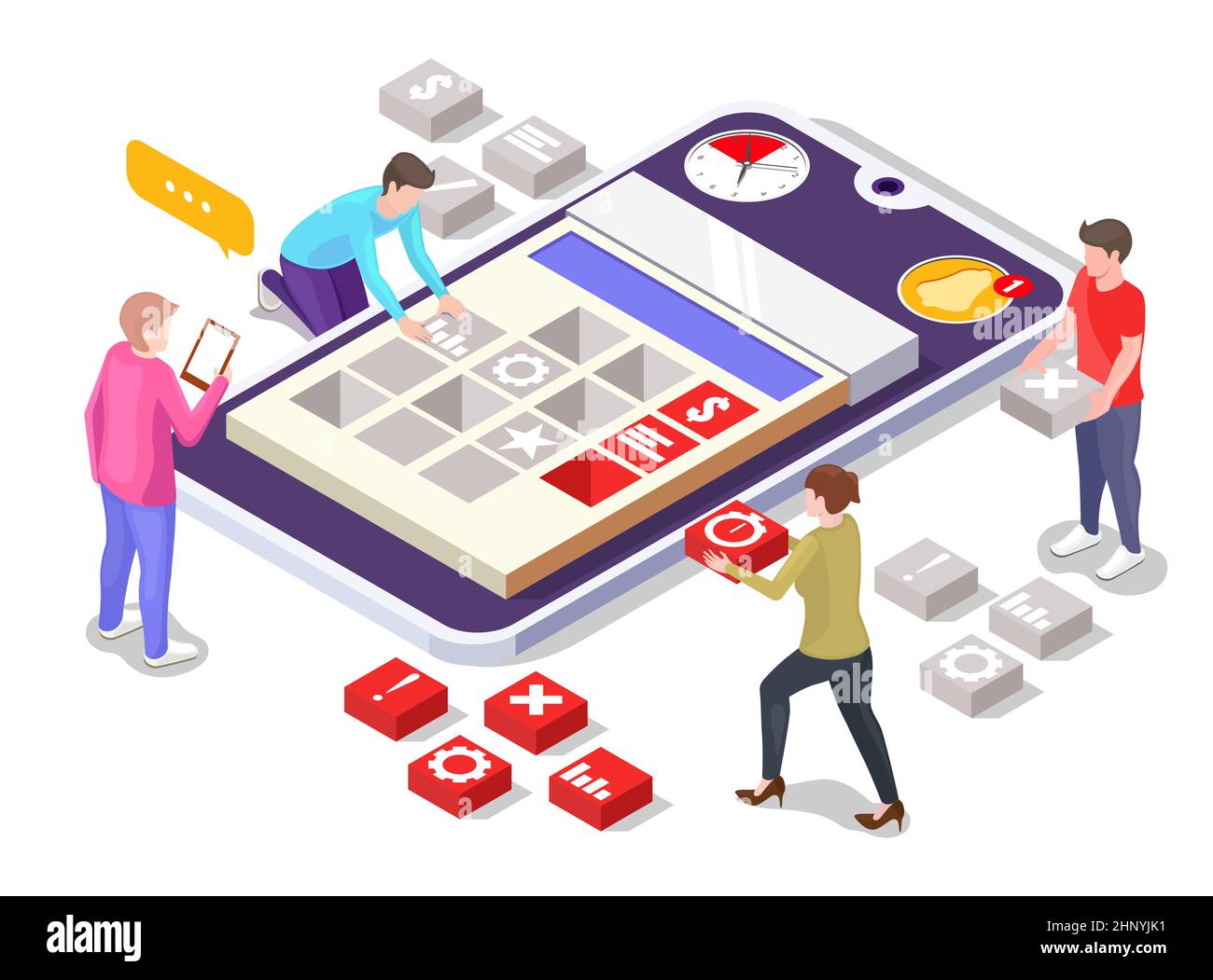 Smartphone with time planning app, vector isometric illustration ...
