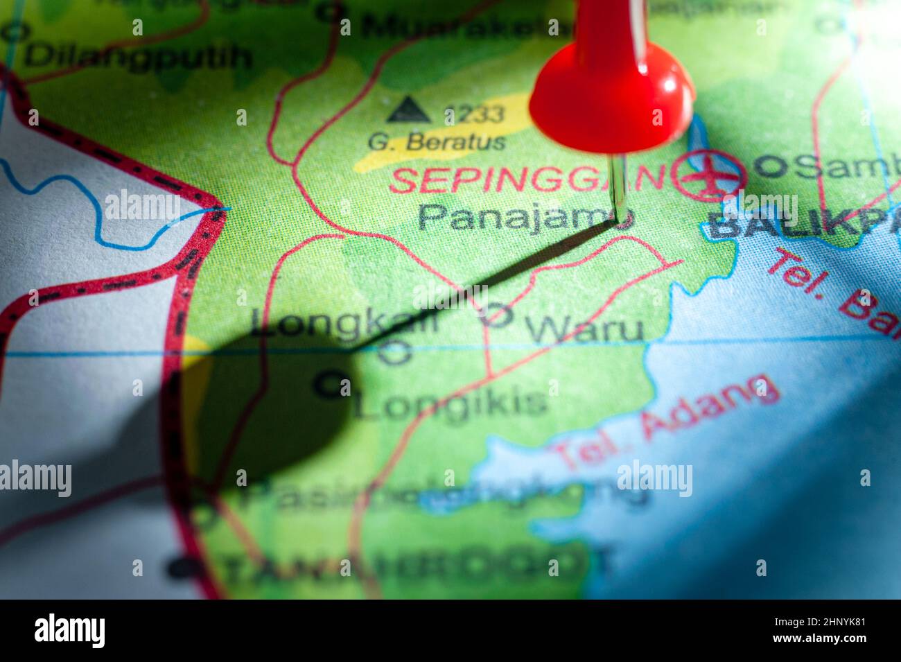 The red pin on the map show the location of Panajam Town, East ...