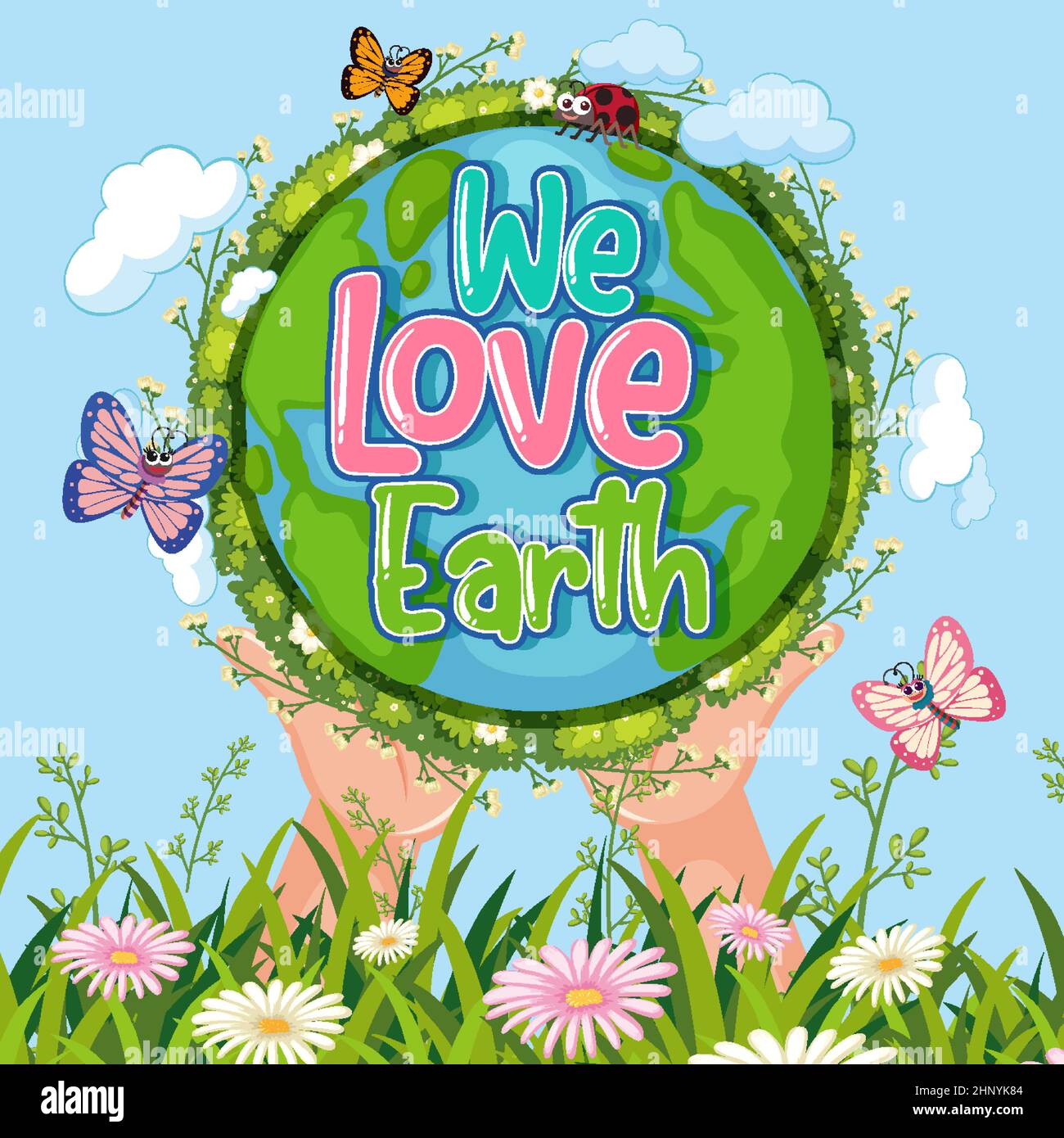 We Love Earth banner with nature elements illustration Stock Vector ...