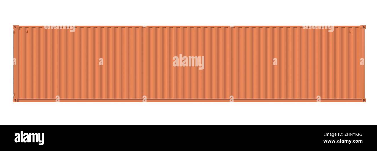Ship cargo container 40 feet length, side view. Brown metallic freight ...