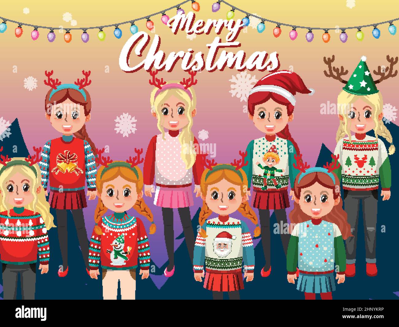 Teenage people wearing Christmas outfits illustration Stock Vector ...