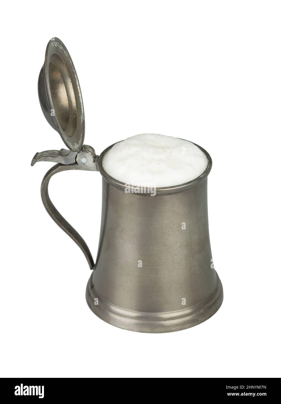 Metallic beer mug with beer isolated on white Stock Photo - Alamy