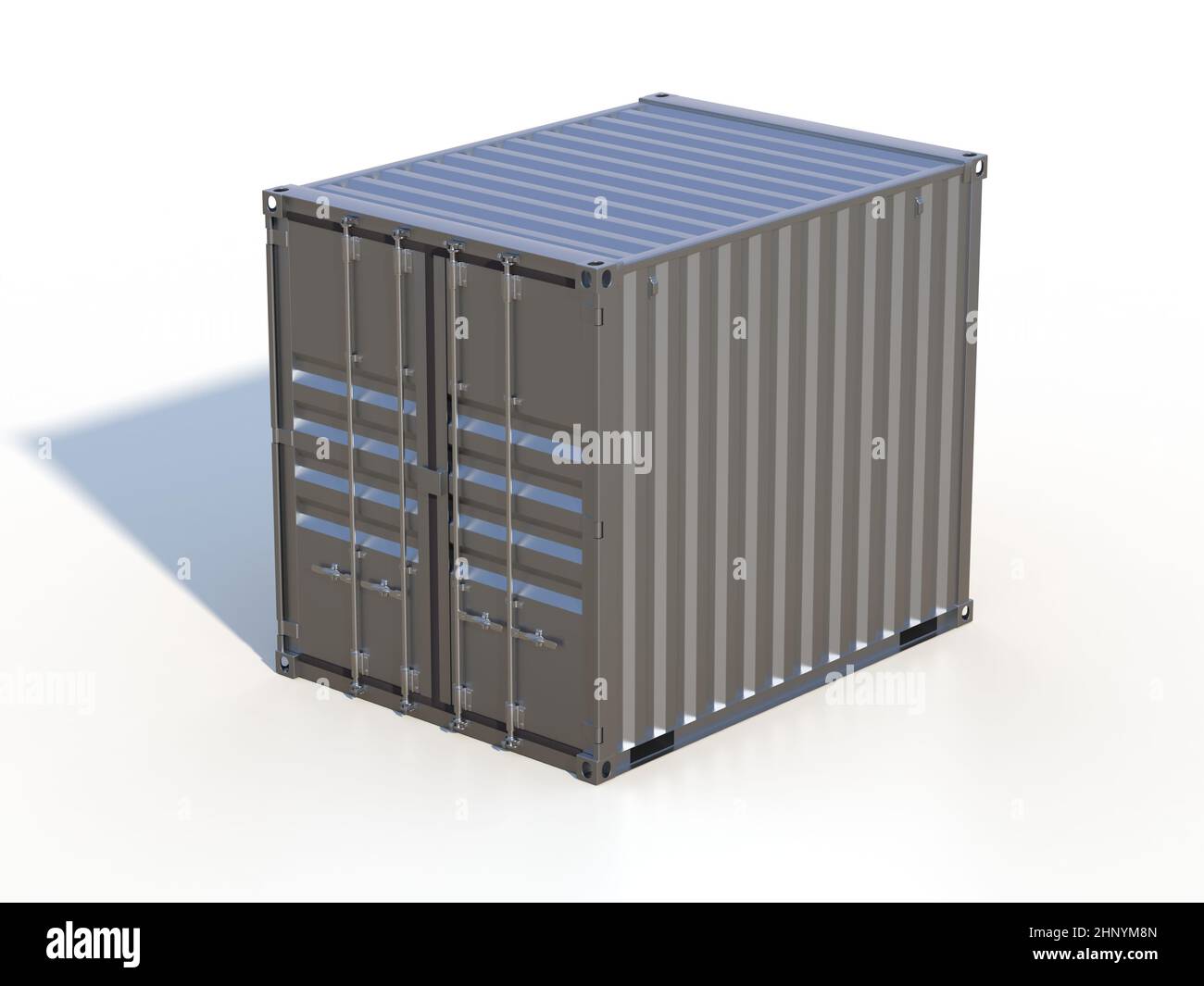 Ship cargo container 10 feet length. Dark grey metallic freight box ...
