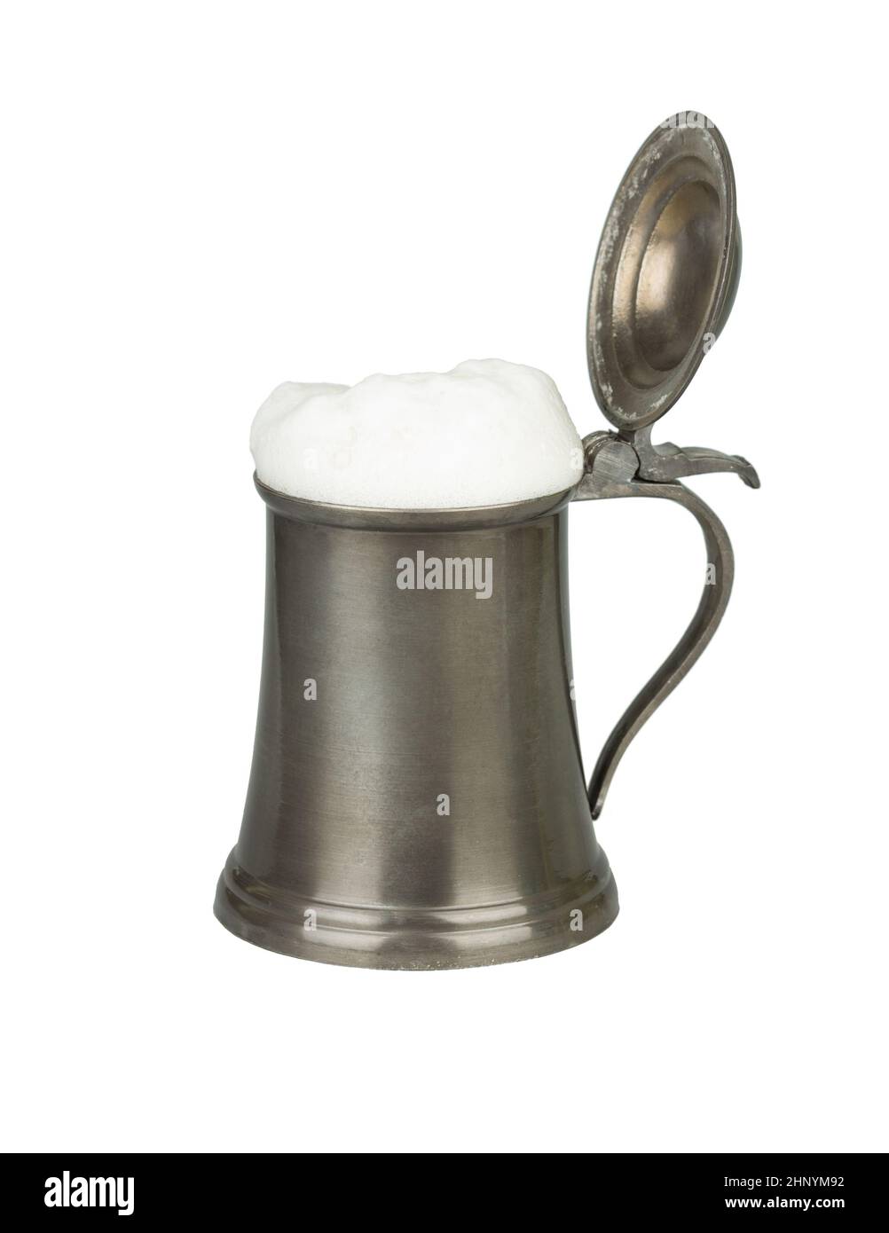 Metallic beer mug with beer isolated on white Stock Photo - Alamy