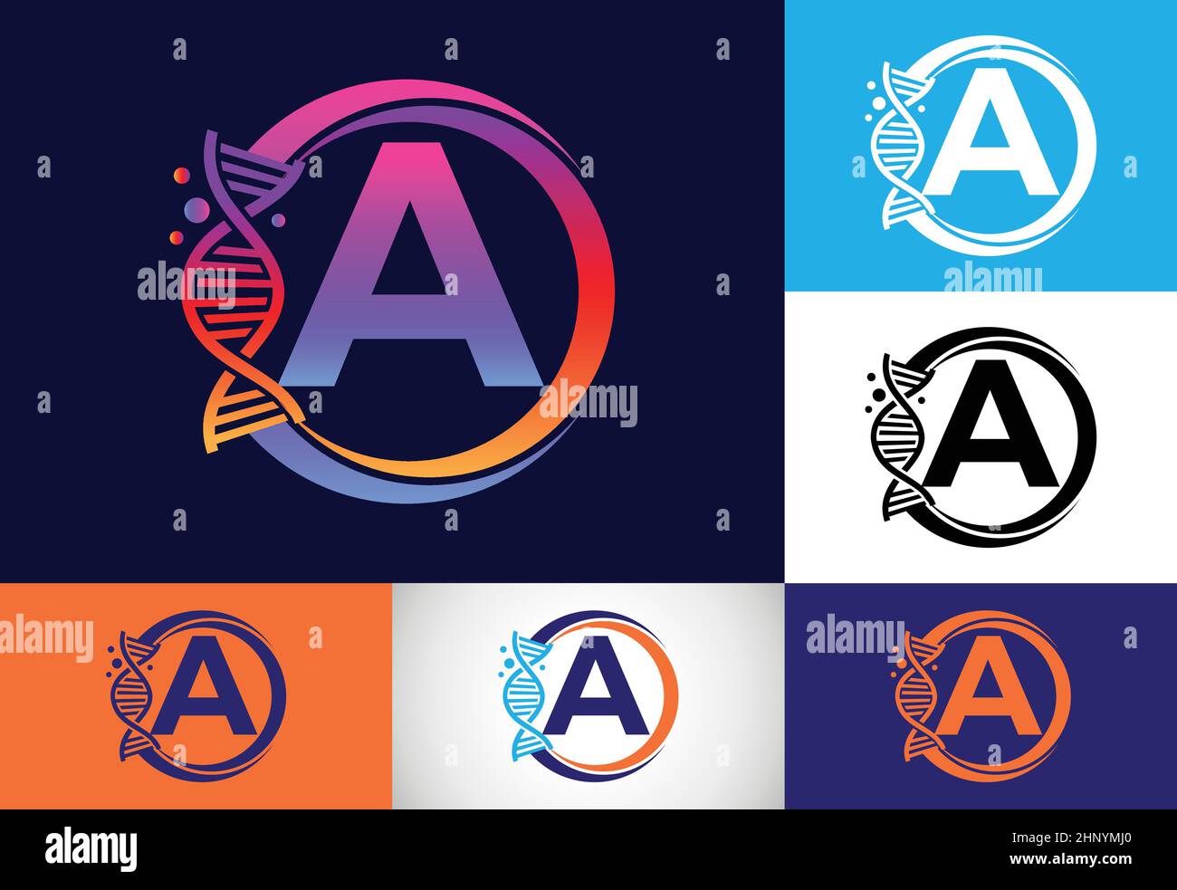 Initial A monogram alphabet in a circle with DNA. Genetics logo design concept. Logo for ...