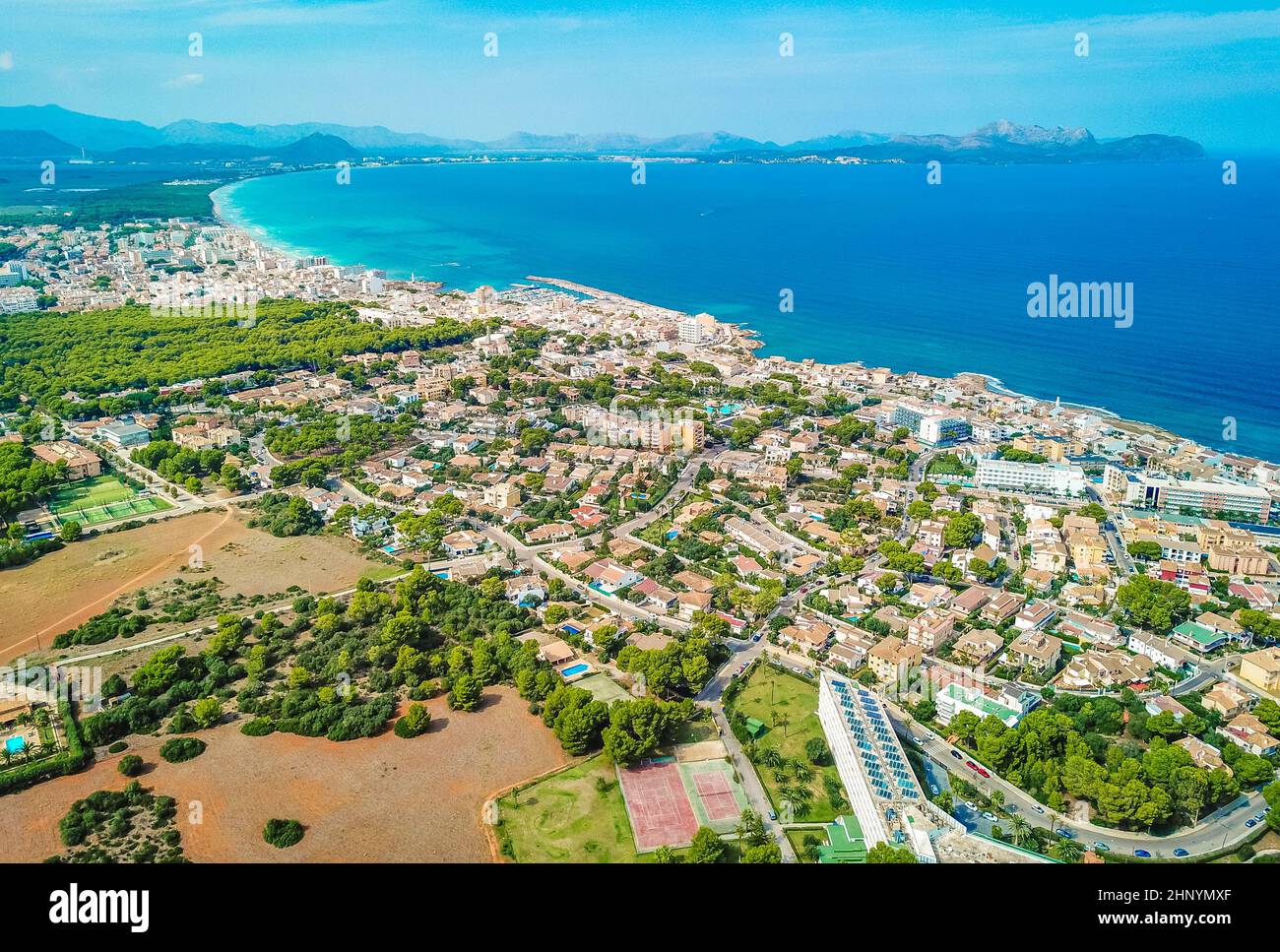 Natural coastal and beach landscape cityscape drone panorama with ...