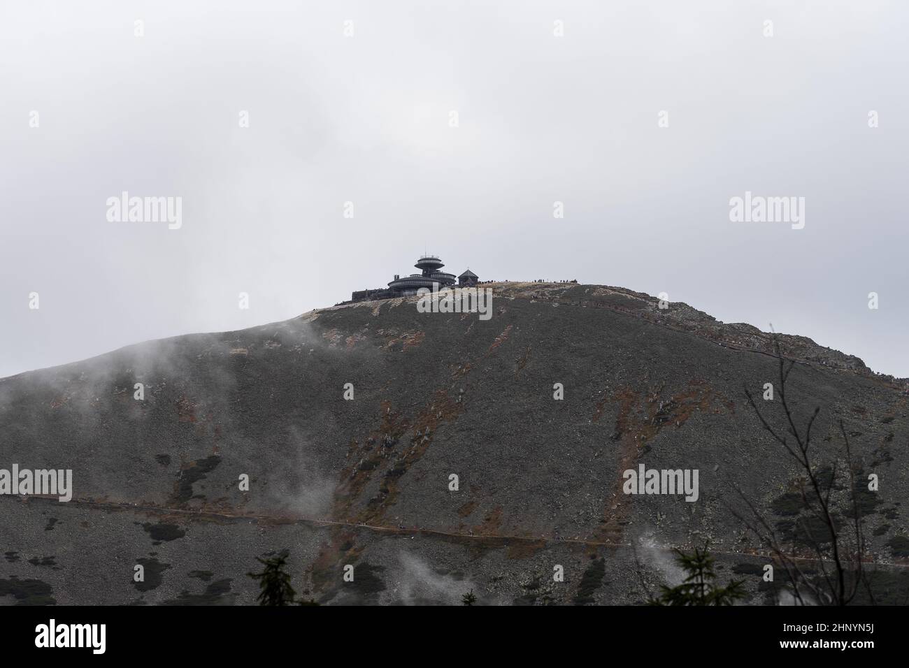 Meteorological observatory building on the peak of Sniezka in the Giant ...