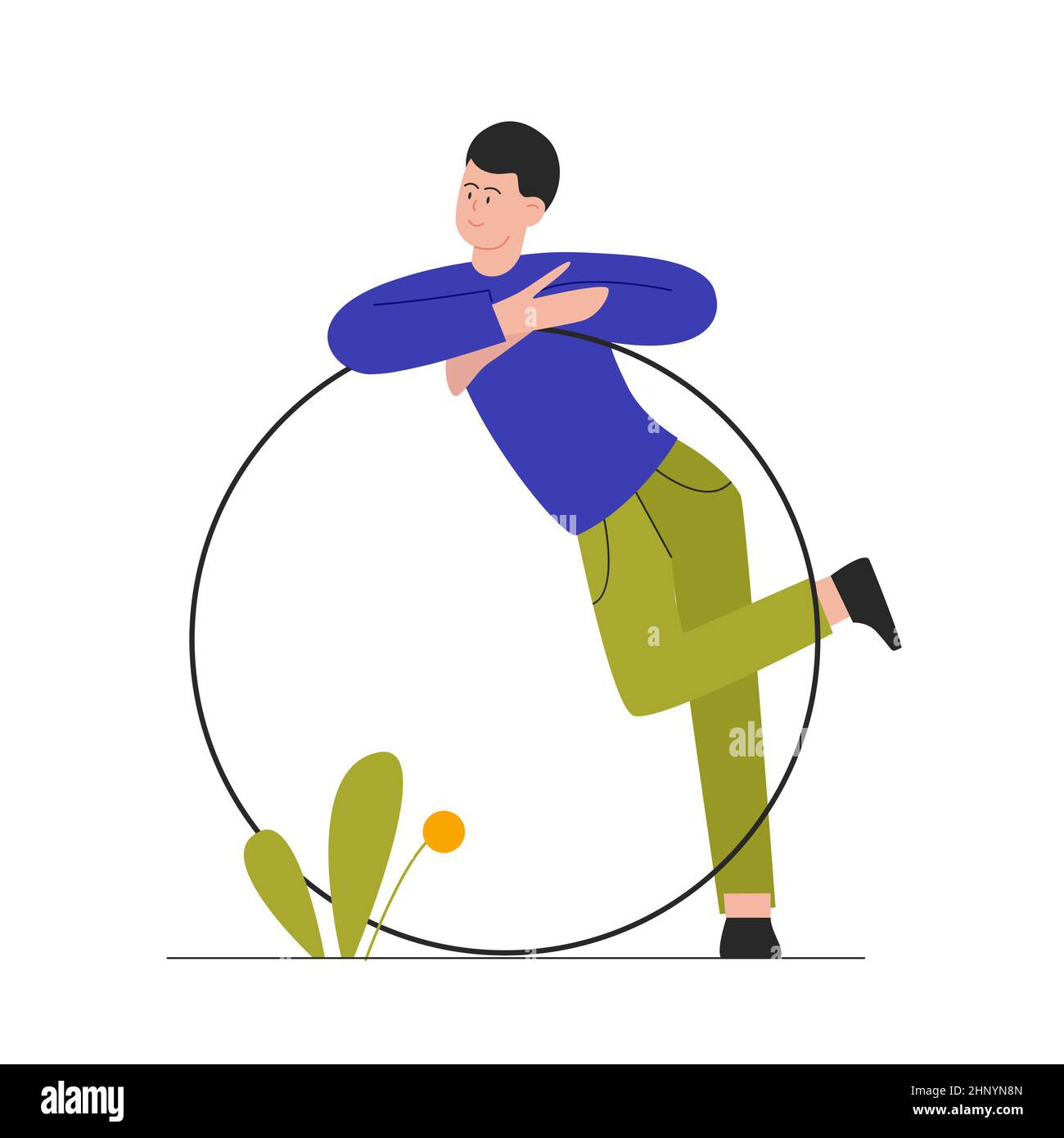 Learning boy standing on geometric circle form. Studying and presenting ...