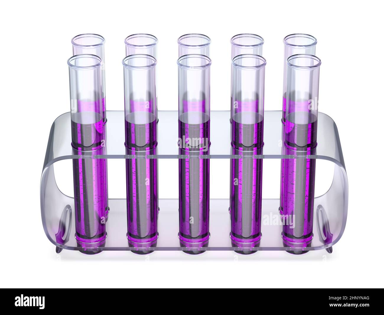 Test tubes with purple liquid in a rack on white background Stock Photo ...